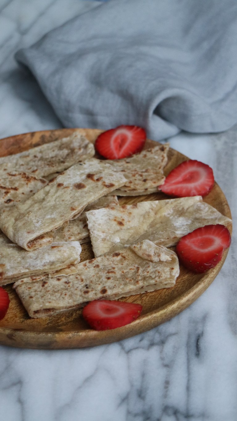 Norwegian flatbread (Lefse) with avocado, sun-dried tomatoes and ...